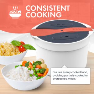 Zwippy Microwave Rice Cooker Steamer and Pasta Cooker with Strainer - Mess-Free Design, Dishwasher Safe, Cooks Up to 8 Cups