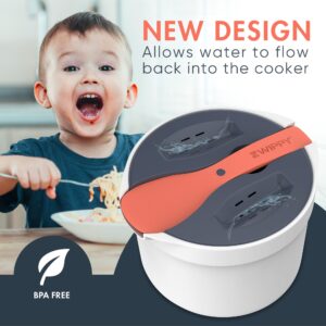 Zwippy Microwave Rice Cooker Steamer and Pasta Cooker with Strainer - Mess-Free Design, Dishwasher Safe, Cooks Up to 8 Cups