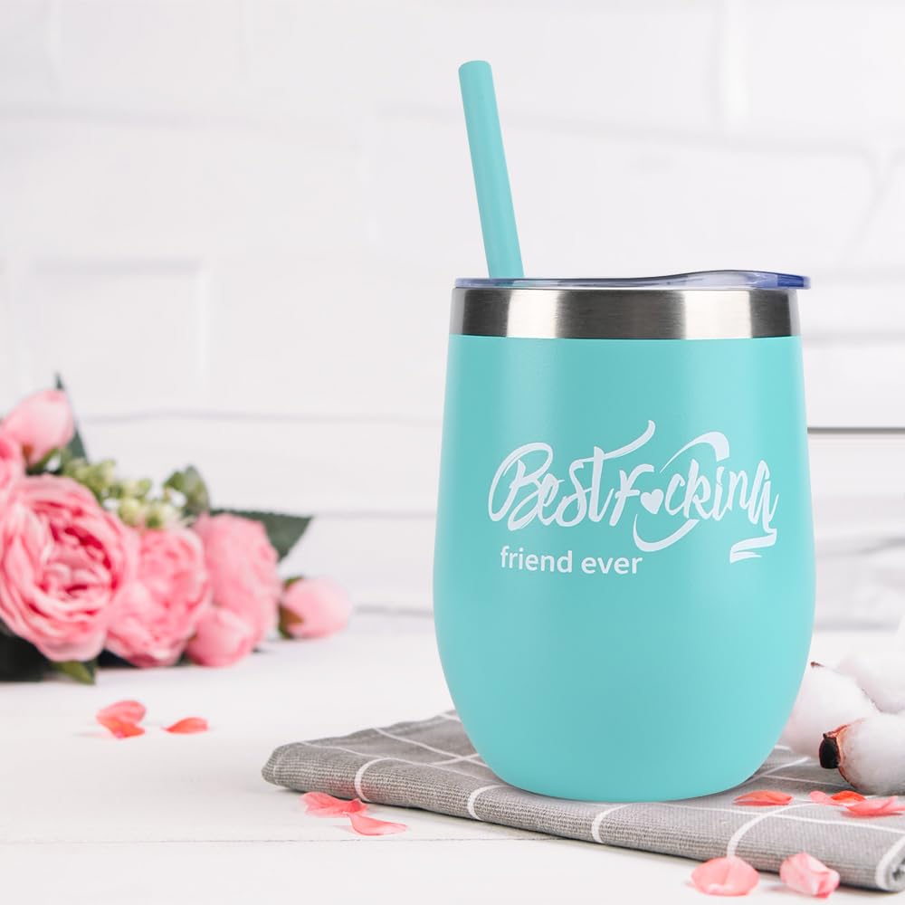 Birthday Gifts for Women Best Friends,BFF Gifts, Funny Friendship Gifts for Women, Birthday Gifts for Friends, Besties, Sister, Her, Woman - Wine Glass Tumbler - Mint (12 oz)