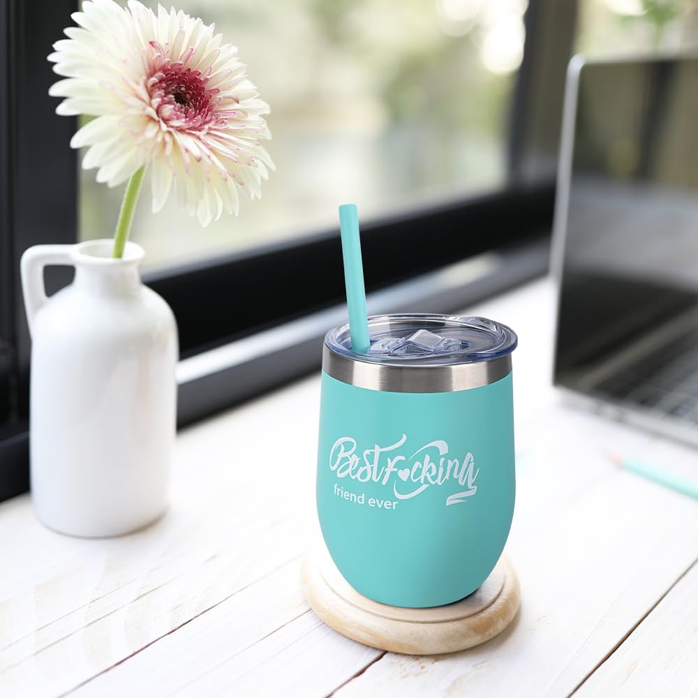 Birthday Gifts for Women Best Friends,BFF Gifts, Funny Friendship Gifts for Women, Birthday Gifts for Friends, Besties, Sister, Her, Woman - Wine Glass Tumbler - Mint (12 oz)