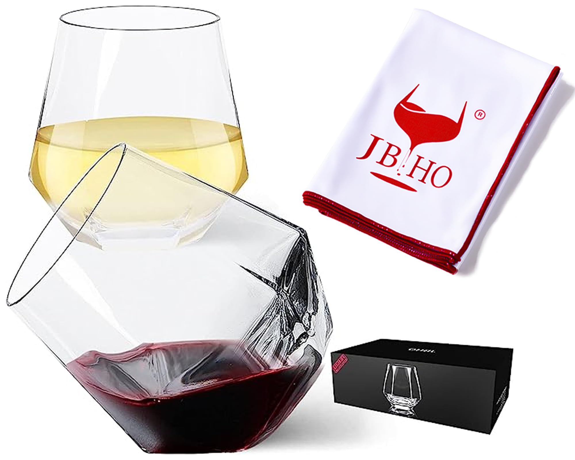 JBHO Polishing Cloth, Wine Glasses Polishing Cloths and Stemless Wine Glasses Set of 6, Red or White Small Wine Glass set - 10Oz