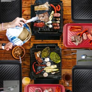 Czlizdyt Grilling Prep and Serve Trays, BBQ Tray for Raw and Cooked Food, Melamine Serving Trays for Food, Set of 2, Black and Red, Napkin and Cleaning Clothes Included