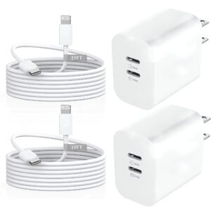 usb c fast charger,[mfi certified] 2 pack 40w dual port charger fast charging with 10 ft long type c to lightning cable 20w pd power adapter for iphone 14 13 12 11 pro xs xr x 8 block