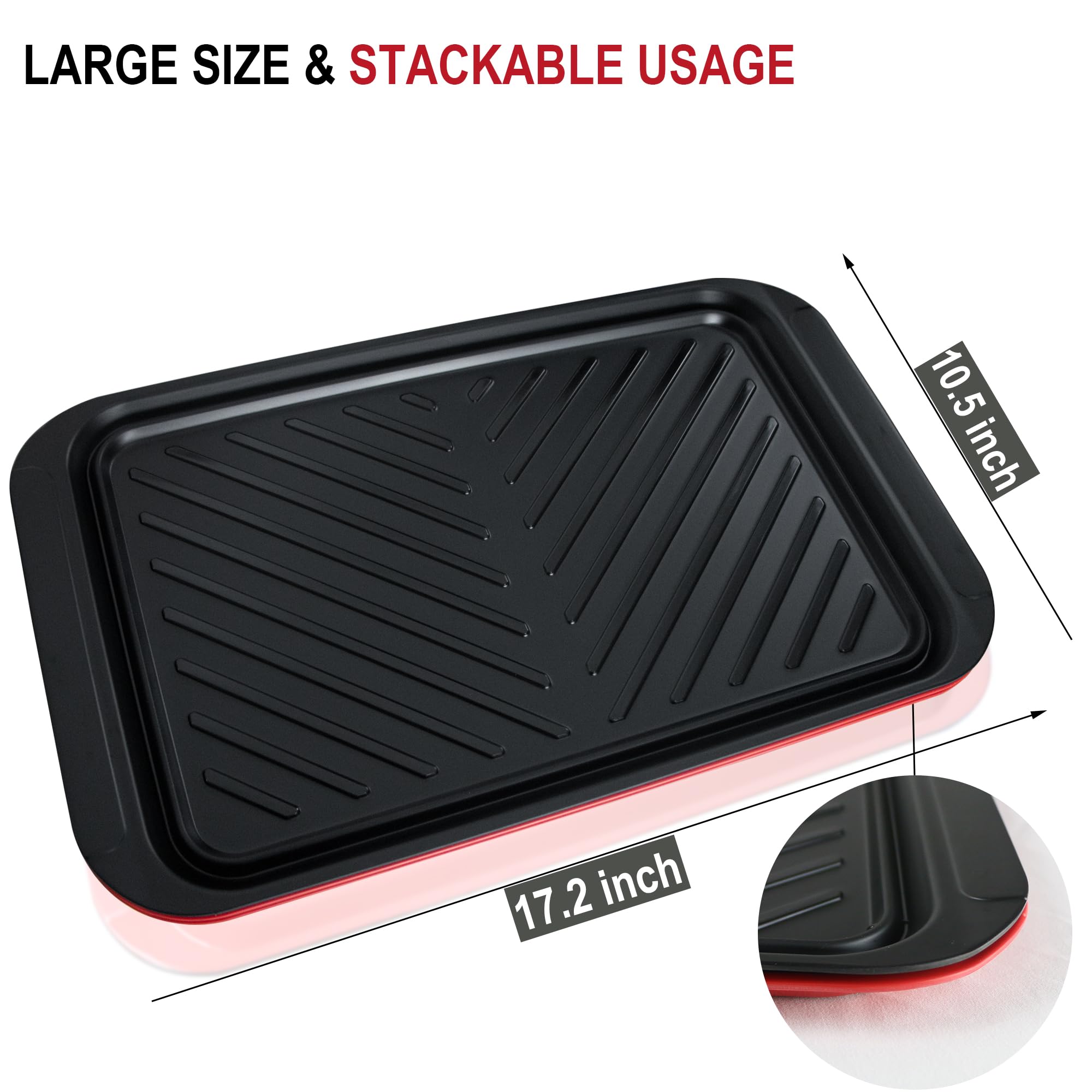 Czlizdyt Grilling Prep and Serve Trays, BBQ Tray for Raw and Cooked Food, Melamine Serving Trays for Food, Set of 2, Black and Red, Napkin and Cleaning Clothes Included