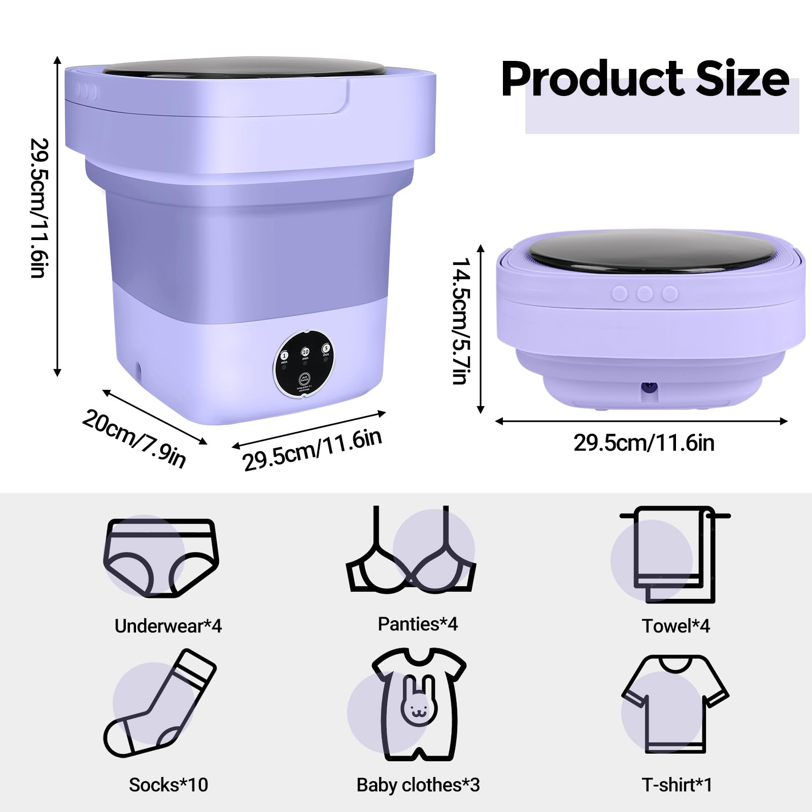 Portable Washing Machine, 1.7Galloon Foldable Mini Washing Machine, Small Portable Washer for Baby Clothes, Underwear or Small Items, Apartment, Dorm, Camping, RV Travel laundry