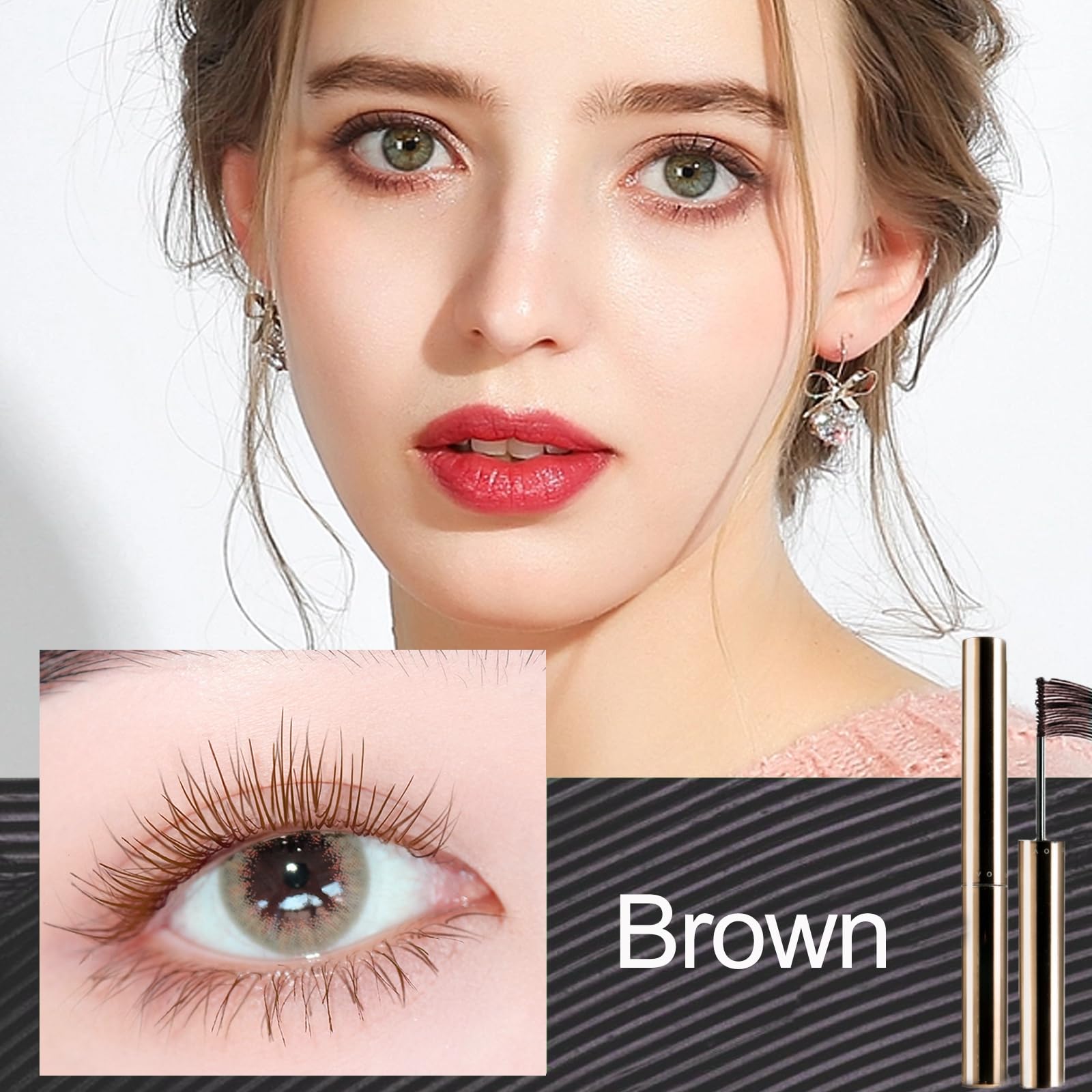 Brown Mascara, Thrive Mascara Liquid Lash Extensions Enlarge Eyes, Waterproof Mascara Brown, Brown Mascara Volume And Length, Smudge Proof Long Lasting Fine Brush Mascara For Eyelashes