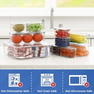 SpaceHacks 10 Pack Refrigerator Organizer Bins Stackable with Lids, Clear Fridge Organizers and Storage, Kitchen Organizer Storage Containers for Fruit, Produce, Food, Vegetables