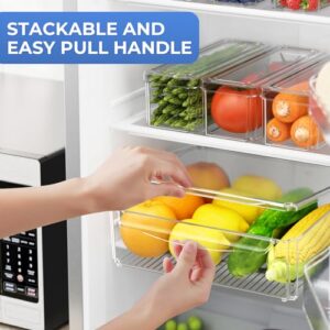 SpaceHacks 10 Pack Refrigerator Organizer Bins Stackable with Lids, Clear Fridge Organizers and Storage, Kitchen Organizer Storage Containers for Fruit, Produce, Food, Vegetables