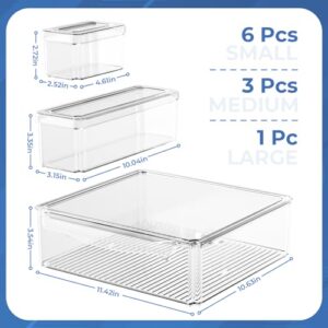 SpaceHacks 10 Pack Refrigerator Organizer Bins Stackable with Lids, Clear Fridge Organizers and Storage, Kitchen Organizer Storage Containers for Fruit, Produce, Food, Vegetables