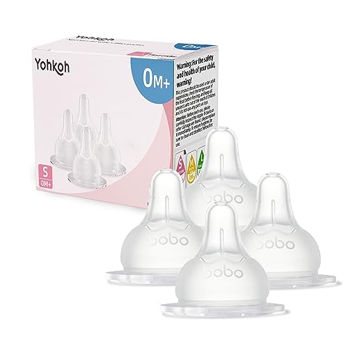 YOHKOH Nipples with Automatic Flow Lock, 100% Natural Feel, Soft Silicone, BPA-Free (0m+, S, 4 Counts)