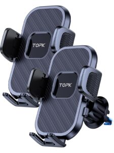 topk 2-pack phone holders for your car [wider clamp & metal hook] car phone mount [thick cases friendly] air vent clip cell phone holder for smartphone, iphone, automobile cradles universal