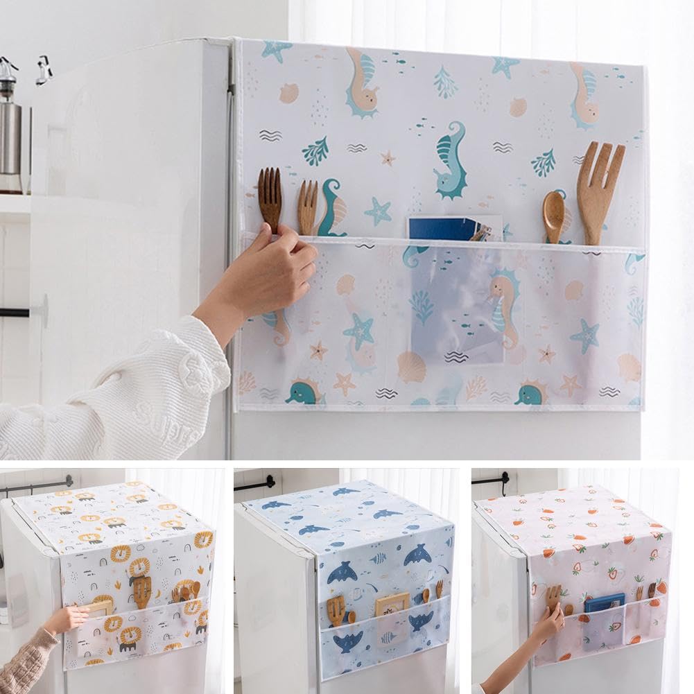 SHOUD Dust-Proof Refrigerator Cover Cotton Washing Machine Top Protector with Side Storage Bags,Fridge Dust Cover,Washing Machine Top Cover Front Load,Universal Cover Cloth for Home and Kitchen