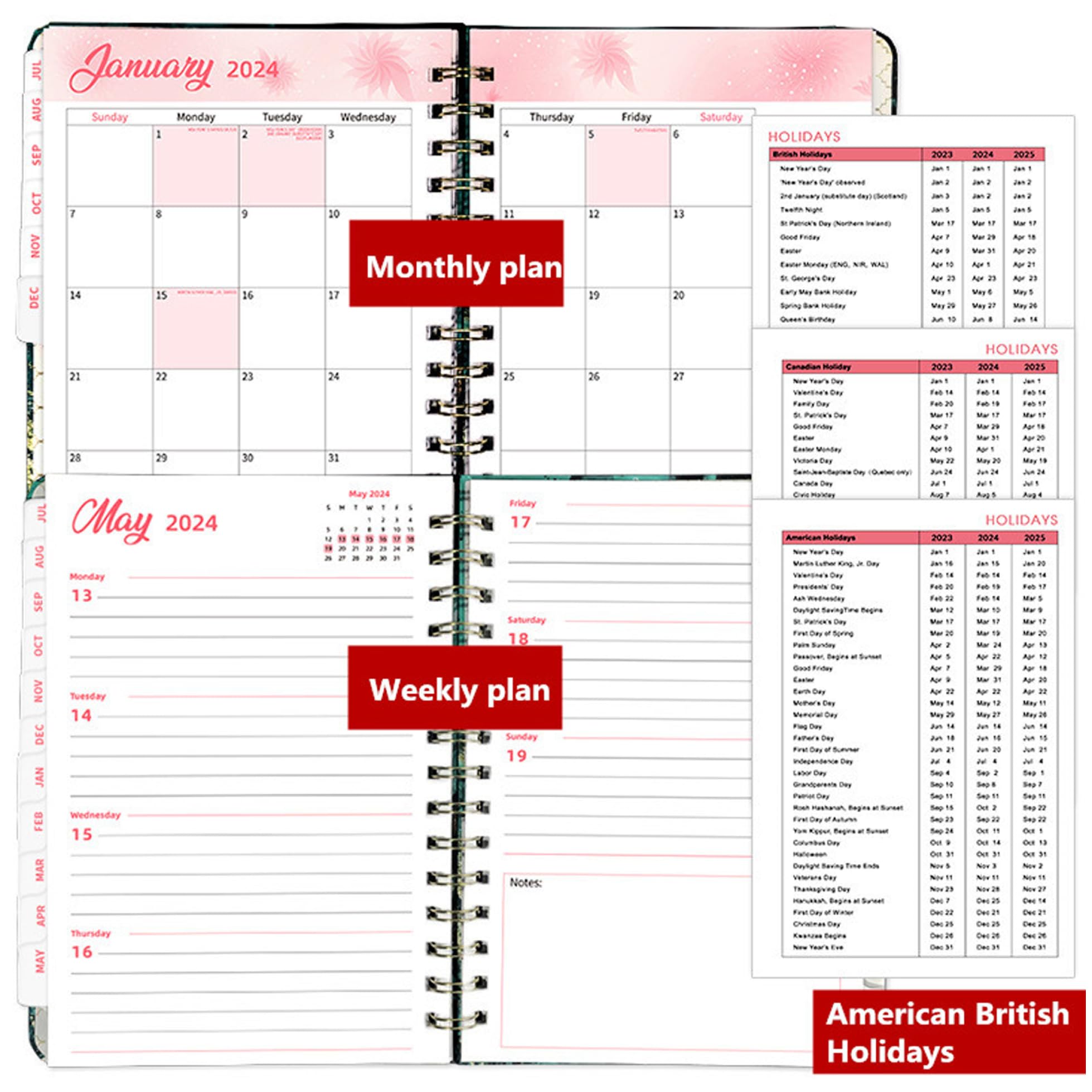 Hourly Weekly Planner, Academic Diary 2023-2024 Mid Year Diary July 2023-June 2024 A5 Week to View Twin-Wire Binding Weekly Planner with Hardcover for Home, School Office (Black)