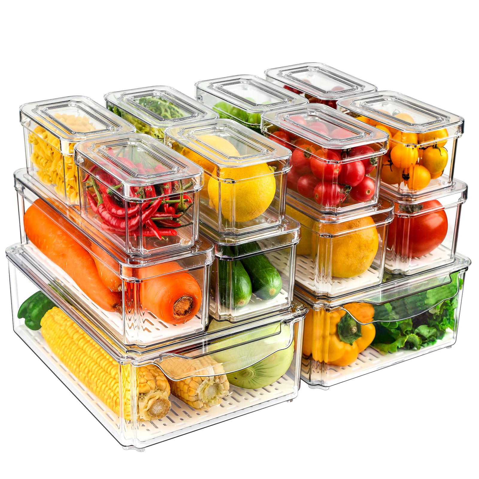 NISILIN 14 Pack Fridge Organizers and Storage - Refrigerator Organizer Bins with Lids, BPA-Free Fridge Organization, Fruit Storage Containers for Fridge, Vegetable, Food, Drinks, Cereals, Clear