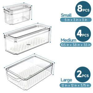 NISILIN 14 Pack Fridge Organizers and Storage - Refrigerator Organizer Bins with Lids, BPA-Free Fridge Organization, Fruit Storage Containers for Fridge, Vegetable, Food, Drinks, Cereals, Clear