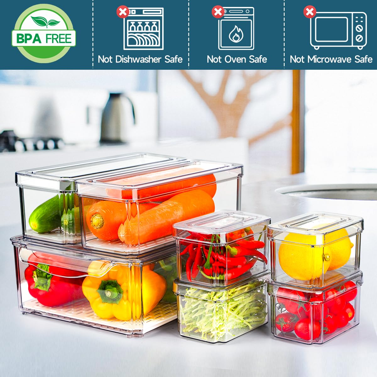 NISILIN 14 Pack Fridge Organizers and Storage - Refrigerator Organizer Bins with Lids, BPA-Free Fridge Organization, Fruit Storage Containers for Fridge, Vegetable, Food, Drinks, Cereals, Clear