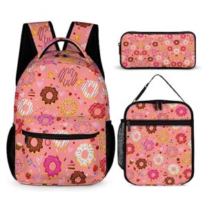 oallpu 3pcs colorful donut backpack, casual lightweight laptop bag, cartoon shoulders backpack cute daypack with multiple pockets(colorful donut)