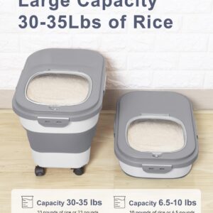 DDMOMMY 20-30Lbs Rice Storage Container,Collapsible Food Storage Containers with Rolling Wheel Airtight Locking Lid,Flour Storage Container with Cup and Scoop,Suitable for Food,Rice,Pet Food,Flour