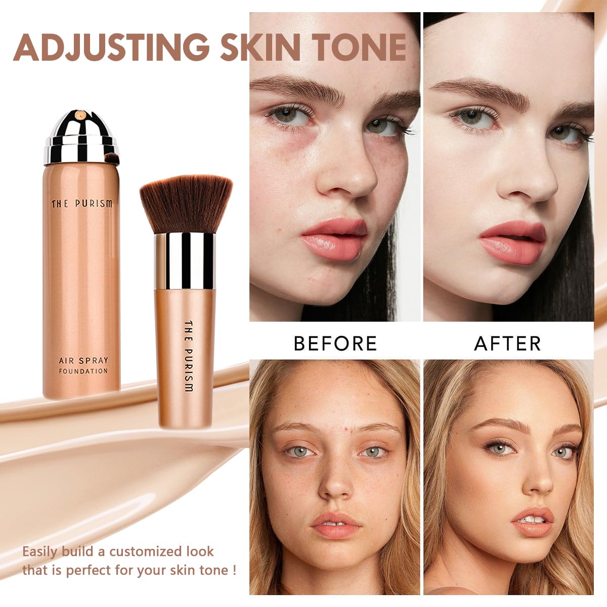 Aaiffey Airbrush Foundation Spray,Silky Foundation Mist Spray Set with Brush Face Primer Makeup Base Moisturizing Breathable Lightweight (#01 Ivory)