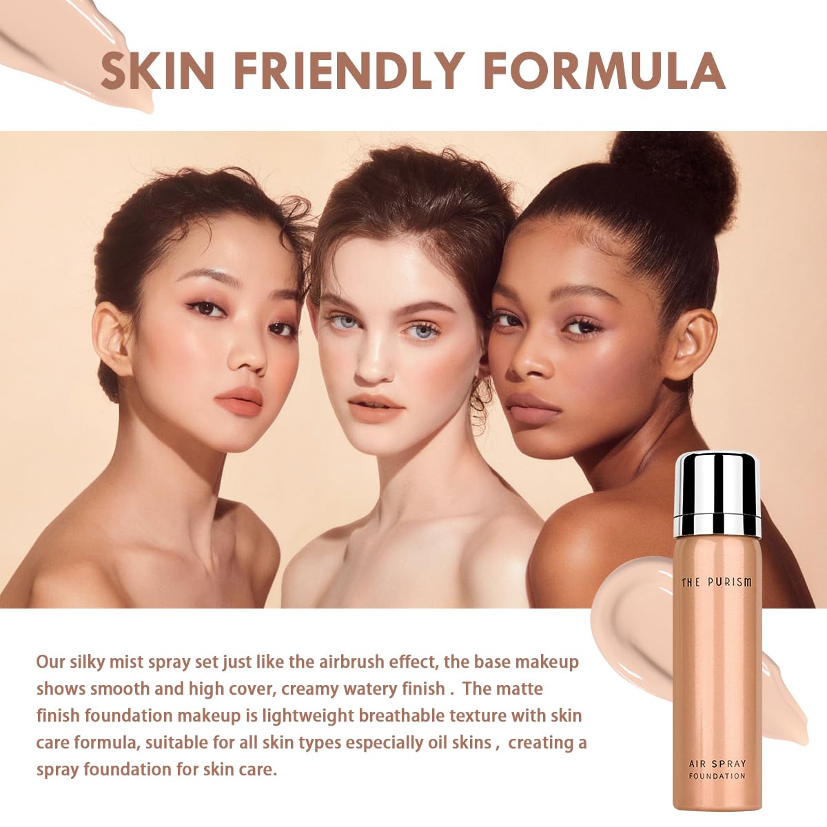 Aaiffey Airbrush Foundation Spray,Silky Foundation Mist Spray Set with Brush Face Primer Makeup Base Moisturizing Breathable Lightweight (#01 Ivory)