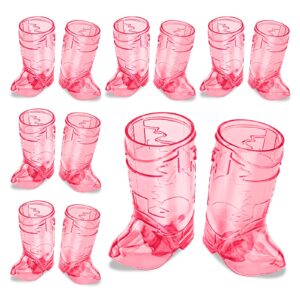 saiaokj cowboy boot shot glasses, 12 pcs 1 oz mini plastic boot shot glass, reusable plastic boot cups for cowboy cowgirl western theme party supplies bachelorette birthday party favors (rose red)