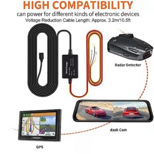 Dash Cam Hardwire Kit with Overheating Protection Converts 12-28V to 5V USB for Mirror Cam GPS Navigation and Radar Detection (Type C)