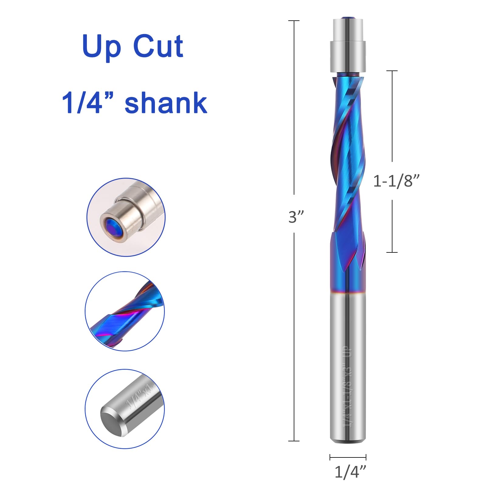 Flush Trim Bits 1/4 inch Shank Up Cut Solide Carbide CNC Router Bits with Nano Blue Coating by Jiiolioa