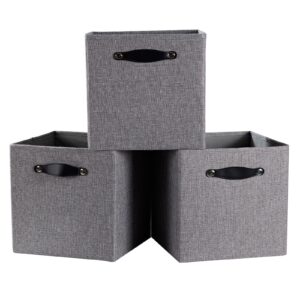 fabinado thickened storage cubes, 13x15 inch foldable storage cuby bin with dual handles for kallax, gray, 4 pack