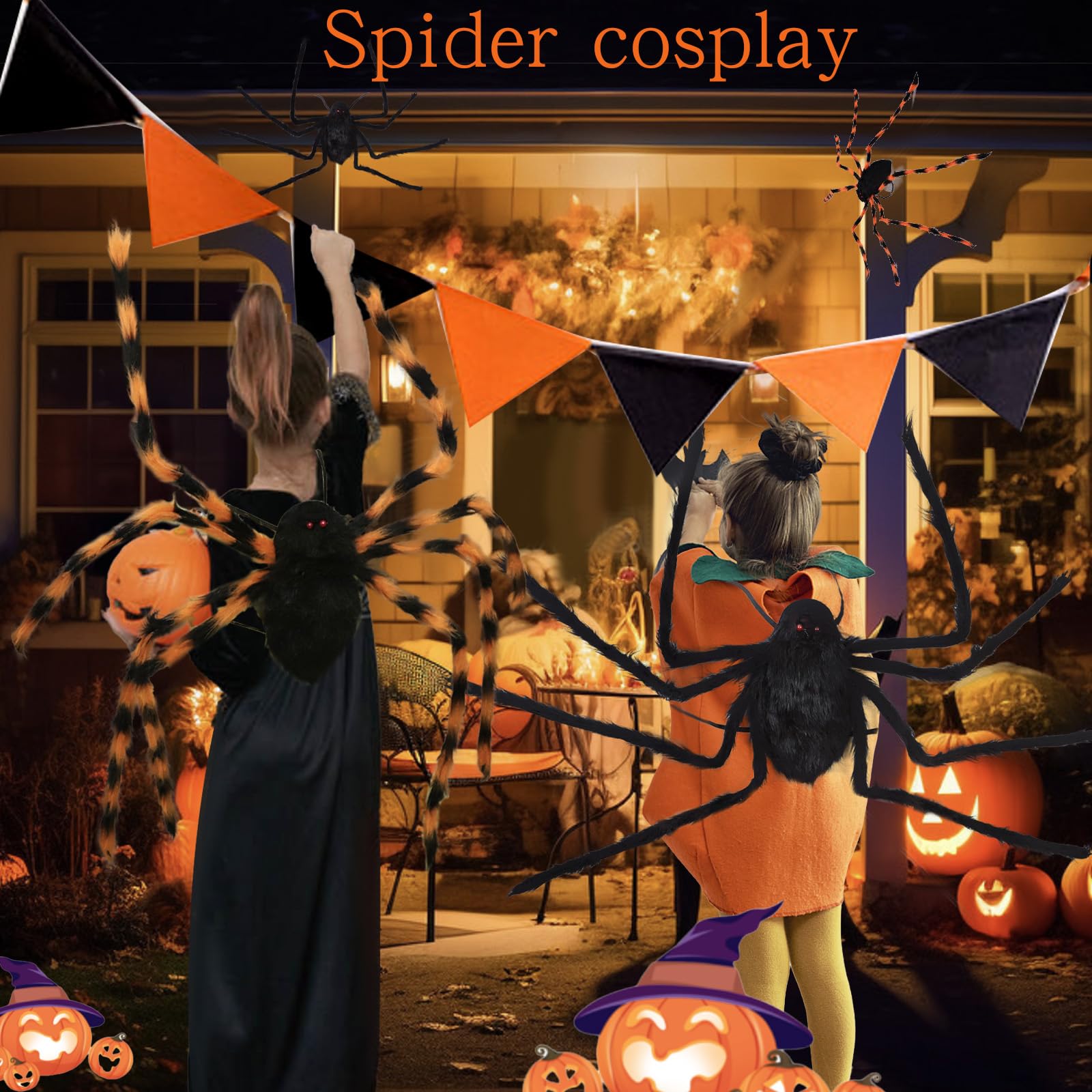 FathiSooc Halloween Spider Costume Party Decorations-Halloween Candy Spider Props with Straps for Kids realistic Spider Decor