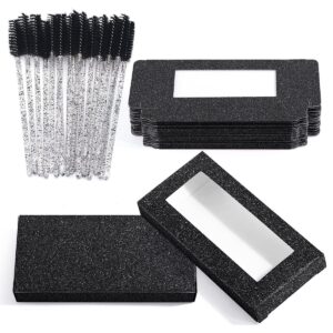 sisimu 40 pieces lash packaging wholesale containers 20 pieces empty lash boxes eyelashes box glitter paper boxes soft paper lash case storage with 20pcs disposable mascara wands(black)