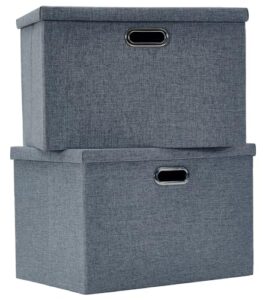 fabinado storage bins with lid, fabric closet organizer, foldable storage container, 2 pack, anthracite gray,16.9''x12.2''x11.4''