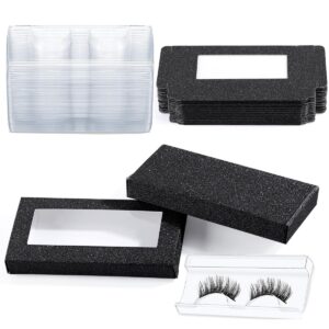 40 pieces lash packaging wholesale empty eyelashes packaging box and false lash trays, 20 pieces empty eyelash boxes lash box packaging empty with 20 pieces empty eyelash tray (black)