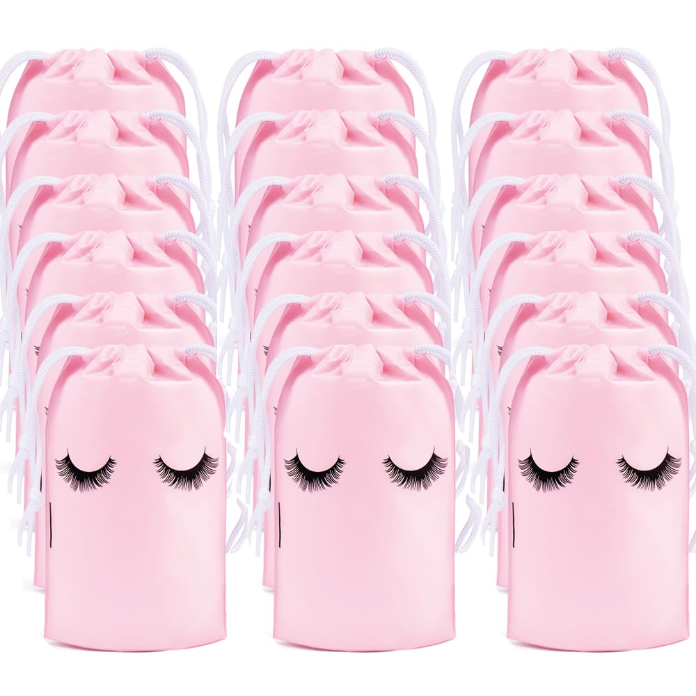 50 Pieces Lash Bags Eyelash Aftercare Bags Eyelash Makeup Bags for Clients for Small Business, Cosmetic Shampoo Sample Bags, Eyelash Makeup Bag with Drawstring for Girls Women (Pink,4 x 6 Inches)