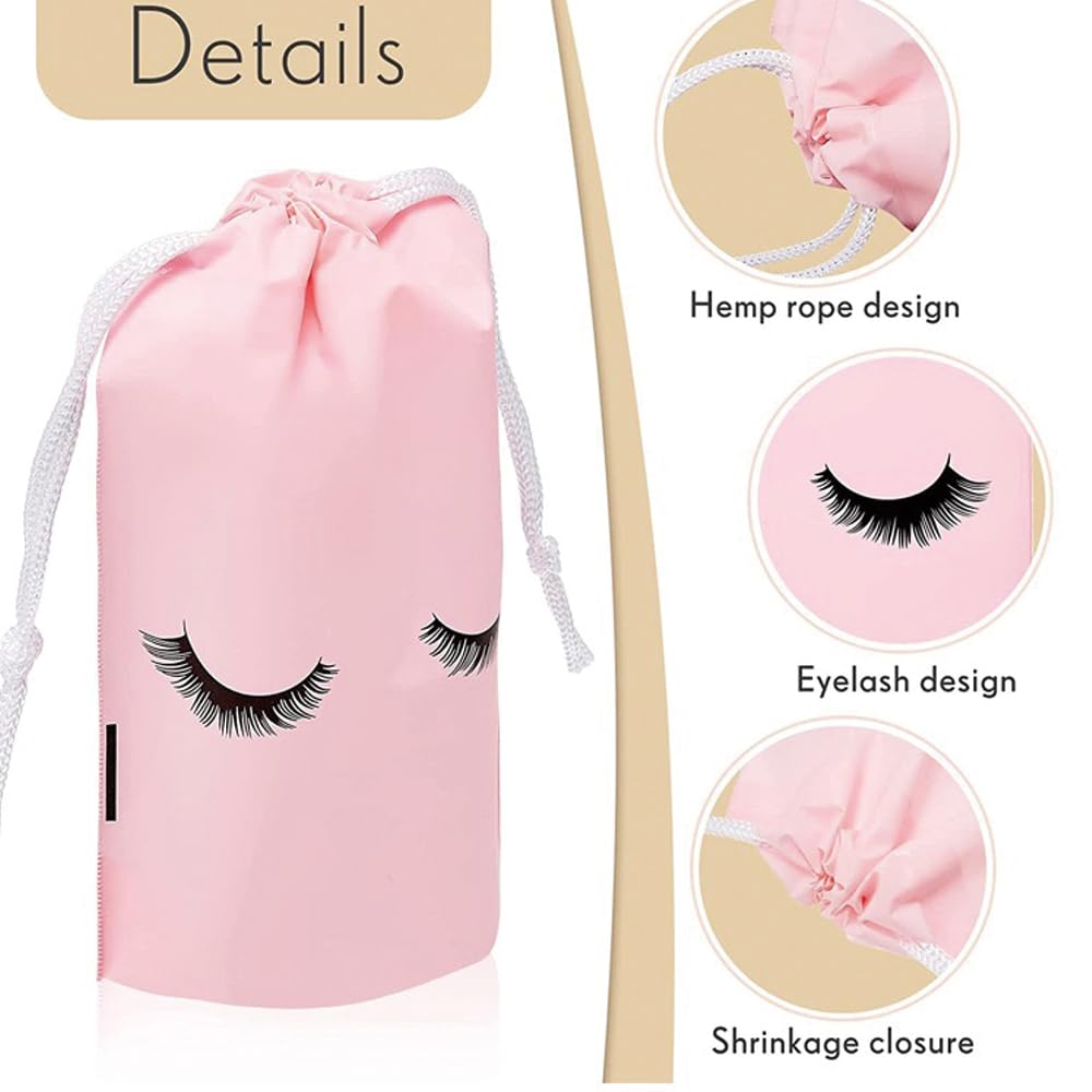 50 Pieces Lash Bags Eyelash Aftercare Bags Eyelash Makeup Bags for Clients for Small Business, Cosmetic Shampoo Sample Bags, Eyelash Makeup Bag with Drawstring for Girls Women (Pink,4 x 6 Inches)