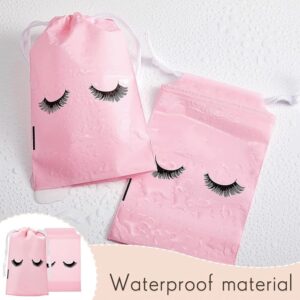 50 Pieces Lash Bags Eyelash Aftercare Bags Eyelash Makeup Bags for Clients for Small Business, Cosmetic Shampoo Sample Bags, Eyelash Makeup Bag with Drawstring for Girls Women (Pink,4 x 6 Inches)