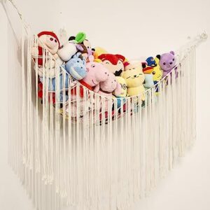 Macrame Stuffed Animal Hammock Corner Hanging Net Plush Toy Hammock for Stuffed Animal Net Storage Boho Macrame Toy Display for Baby Girl Nursery Kidroom