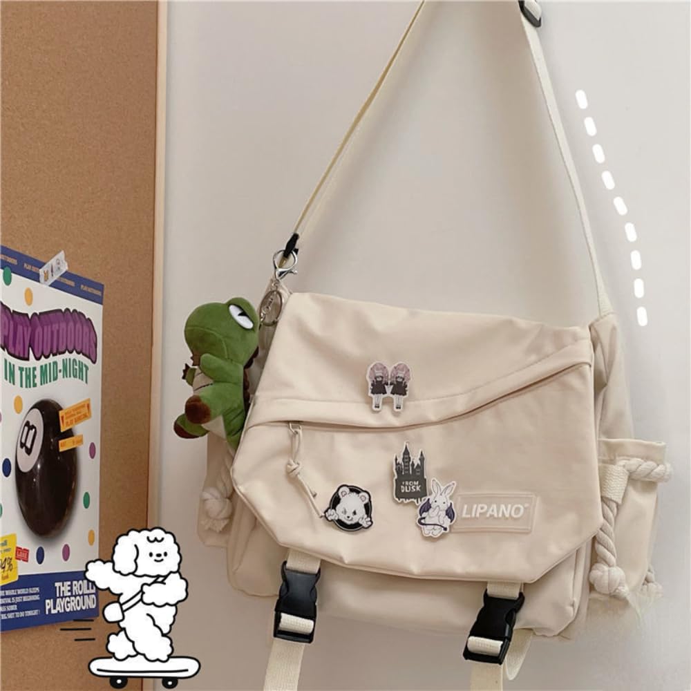 Loizziuy Y2k Crossbody Bag Backpack Kawaii Large Capacity Aesthetic Backpack Cute Casual Travel Mochilas Daypacks (1015 white)