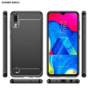 KOARWVC Phone Case for Galaxy A10 Case, Samsung M10 SM-A105F, Carbon Fiber Shockproof Rugged Shield Soft TPU Back Cover Cases for Samsung Galaxy A10 (Black)