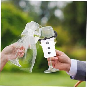 LIGHTAOTAO 1 Set cup set wedding bottle cover wedding wine bottle decoration wedding day decorations glass wine glasses wedding wine glass covers bride fabric Wedding dress glasses set