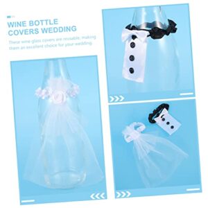 LIGHTAOTAO 1 Set cup set wedding bottle cover wedding wine bottle decoration wedding day decorations glass wine glasses wedding wine glass covers bride fabric Wedding dress glasses set