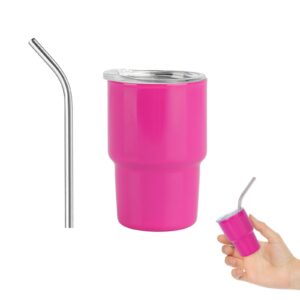 stfali cute shot glasses with straw 2oz, mini shot tumbler with lid and straw, kawaii insulated tumblers for espresso coffee spirits cute stuff funny gifts, deep pink