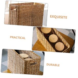 CAXUSD Magazine Newspaper Basket Toy Containers Farmhouse Basket Toilet Paper Baskets Rattan Magazine Holder Shelf Bracket Rustic Book Shelf Baskets Woven Make up Storage Cabinet Plastic