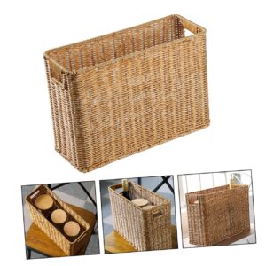 CAXUSD Magazine Newspaper Basket Toy Containers Farmhouse Basket Toilet Paper Baskets Rattan Magazine Holder Shelf Bracket Rustic Book Shelf Baskets Woven Make up Storage Cabinet Plastic