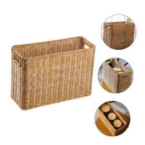 CAXUSD Magazine Newspaper Basket Toy Containers Farmhouse Basket Toilet Paper Baskets Rattan Magazine Holder Shelf Bracket Rustic Book Shelf Baskets Woven Make up Storage Cabinet Plastic