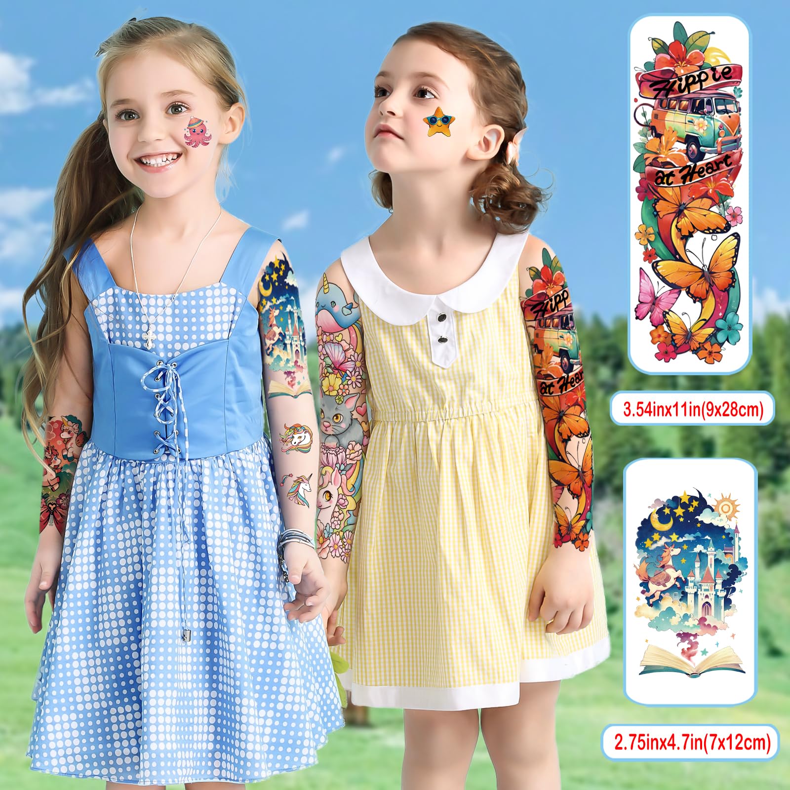 52 Pcs Temporary Tattoo for Kids Full Arm Castle Butterfly Cat Truck Dinosaur Rocket Planet Cute Animal Body Face Fake Arm Tattoos for Girls Boys Tiny Tattoo Stickers Birthday Gifts Party Supplies