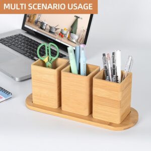 GEHE Silverware Caddy for Countertop, Natural Bamboo Utensil Caddy for Parties, Utensil Holder with 3 Compartment, Silverware Organizer Storage Containers for Spoons, Forks and knives