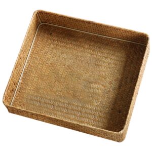 desk tray woven seagrass tray rectangular serving basket japanese tea tray desktop sundries bin for breakfast dinner bread fruit coffee table tea party straw glasses