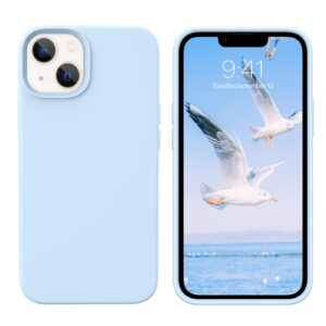 guagua compatible with iphone 13 case 6.1 inch liquid silicone soft gel rubber slim thin microfiber lining cushion texture cover shockproof protective phone case for iphone 13, light blue