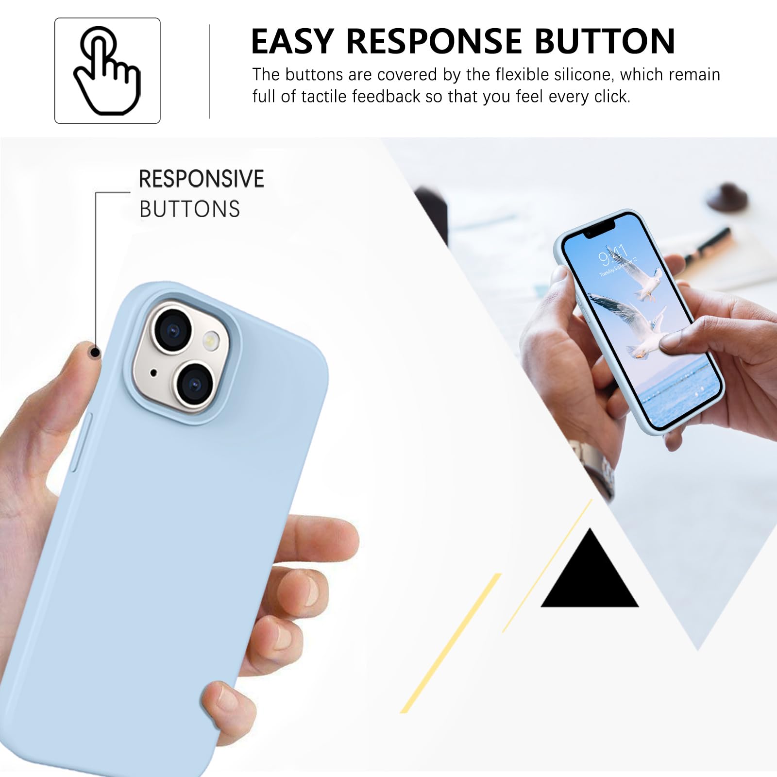 GUAGUA Compatible with iPhone 13 Case 6.1 Inch Liquid Silicone Soft Gel Rubber Slim Thin Microfiber Lining Cushion Texture Cover Shockproof Protective Phone Case for iPhone 13, Light Blue