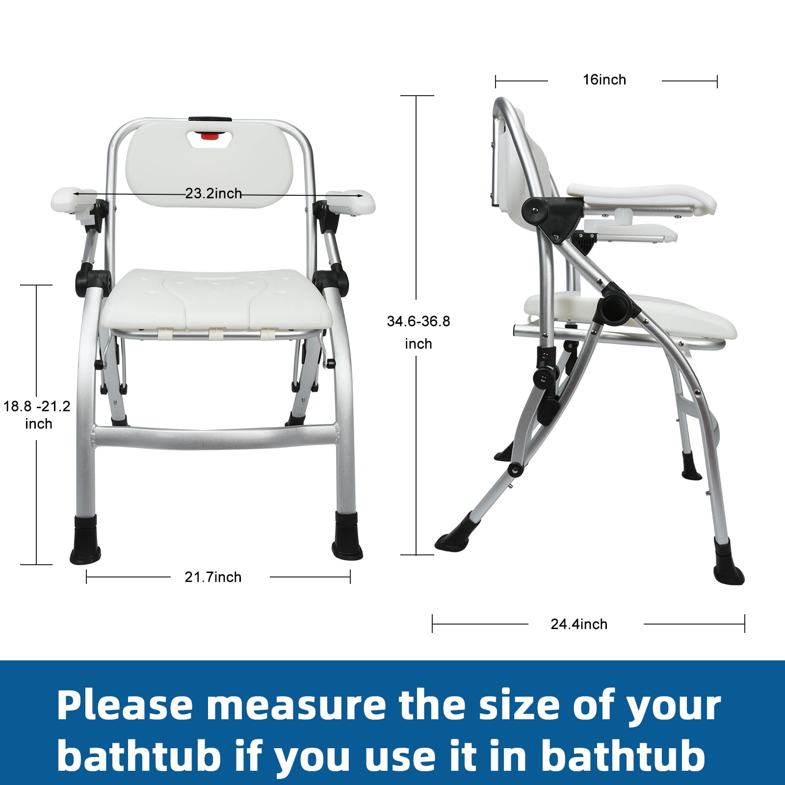 Retoreath Advanced Folding Shower Chair with Backrest and Adjustable Armrest, Commode Chair, Space-Saving, Extra Wide and Enhanced Slip Resistance, 400 lbs Weight Capacity